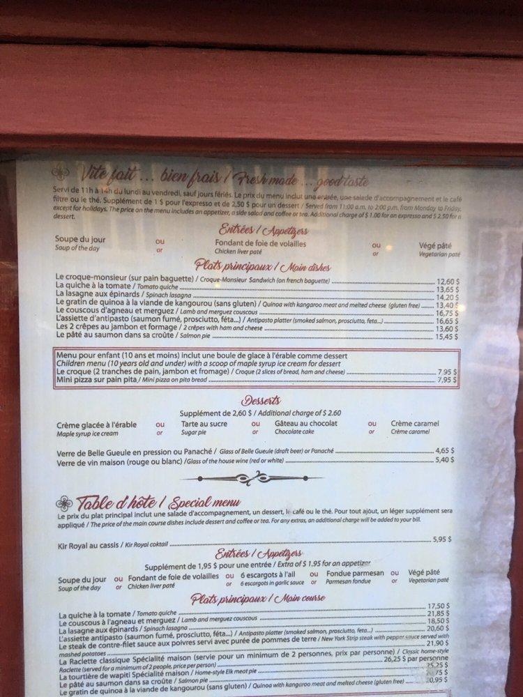 Menu at Le Petit Coin Latin restaurant, Québec City