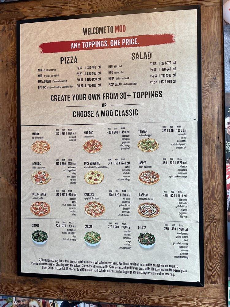 Carta de pizzería MOD Pizza, Daly City, 127 Serramonte Center Suite 660