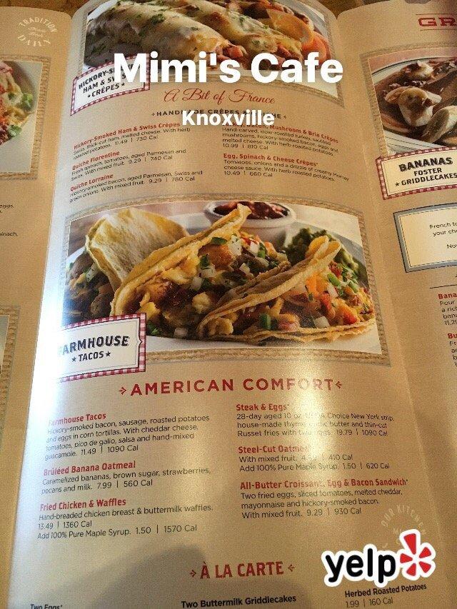 Menu at Mimi's Cafe, Knoxville, Parkside Dr