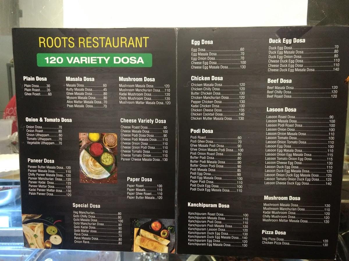 Menu at ROOTS, Kollam