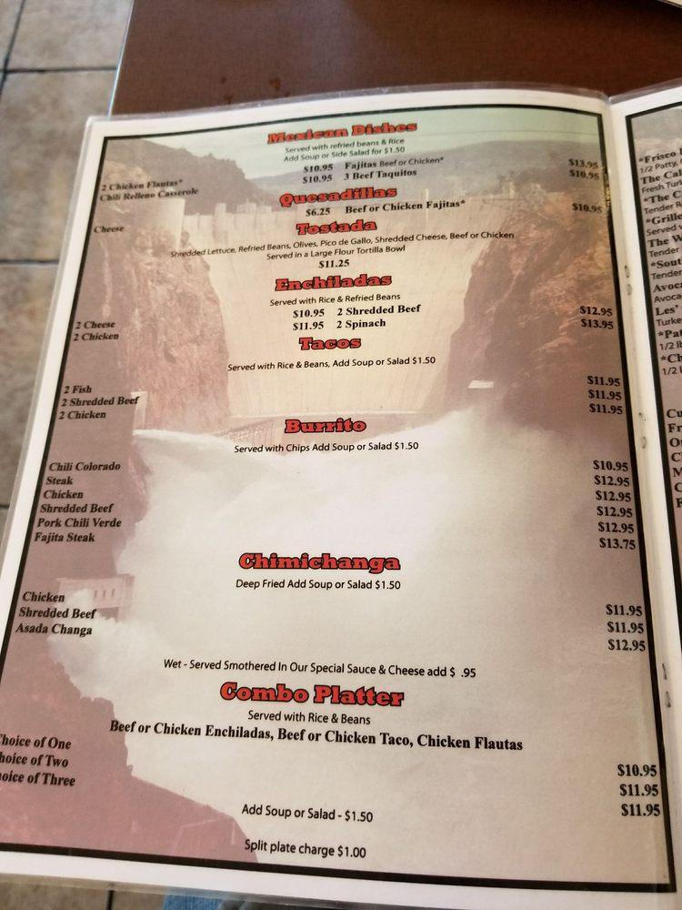 Menu at Southwest Diner restaurant, Boulder City
