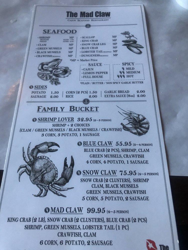 Menu at The Mad Claw restaurant, Rancho Cucamonga