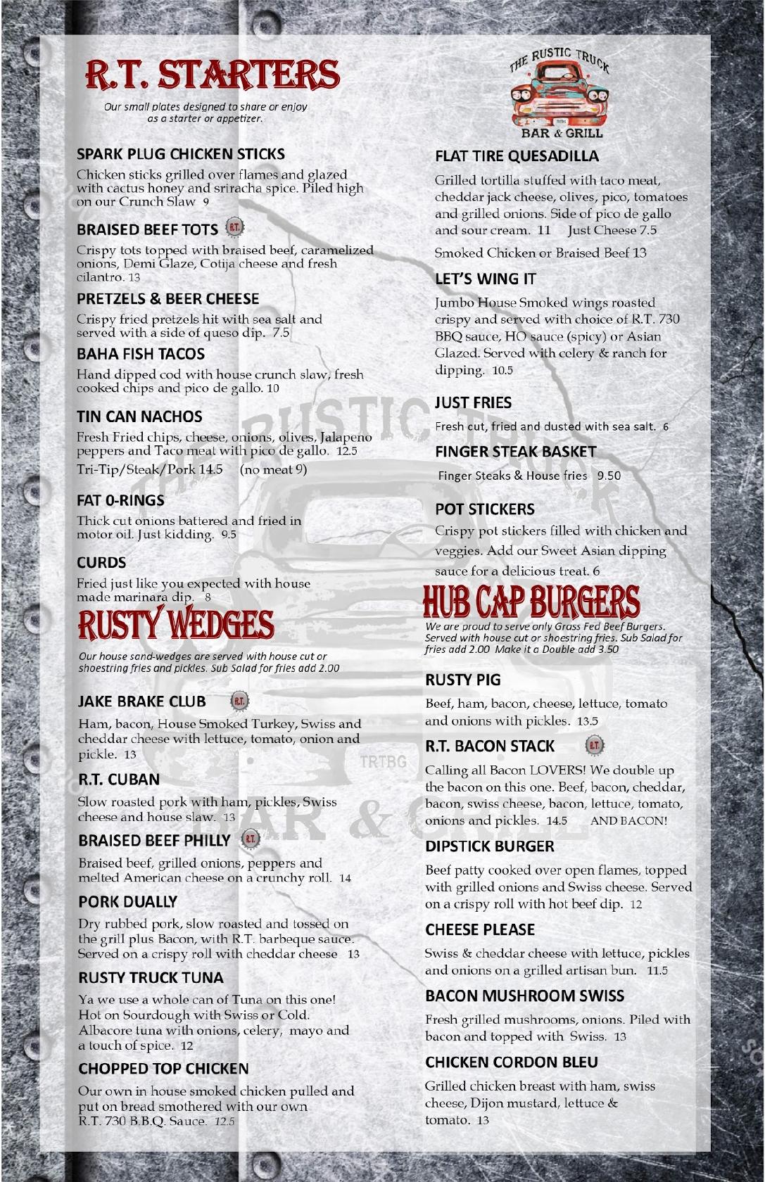 Menu at The Rustic Truck Bar and Grill, Irrigon