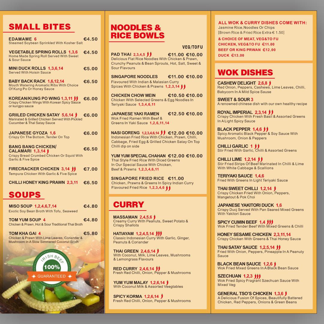 Menu at Yum Yum Asian Street Food restaurant, Westport