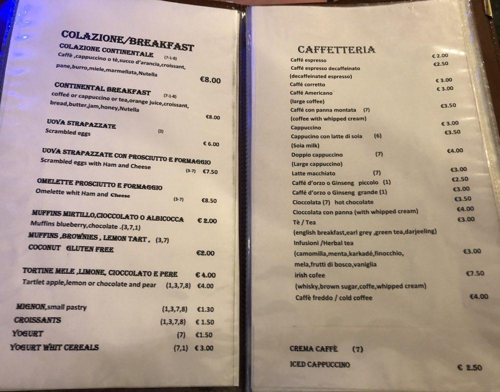 Menu da Bar Pasticceria Rossi, Bellagio