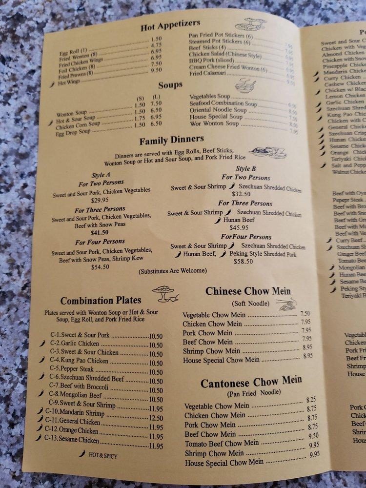 Menu at Eastside Chef restaurant, West Sacramento