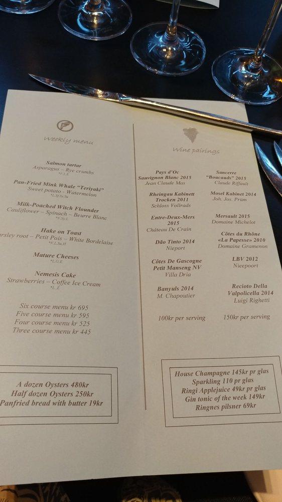 Menu at Restaurant Fjord, Oslo, Kristian Augusts gate 11