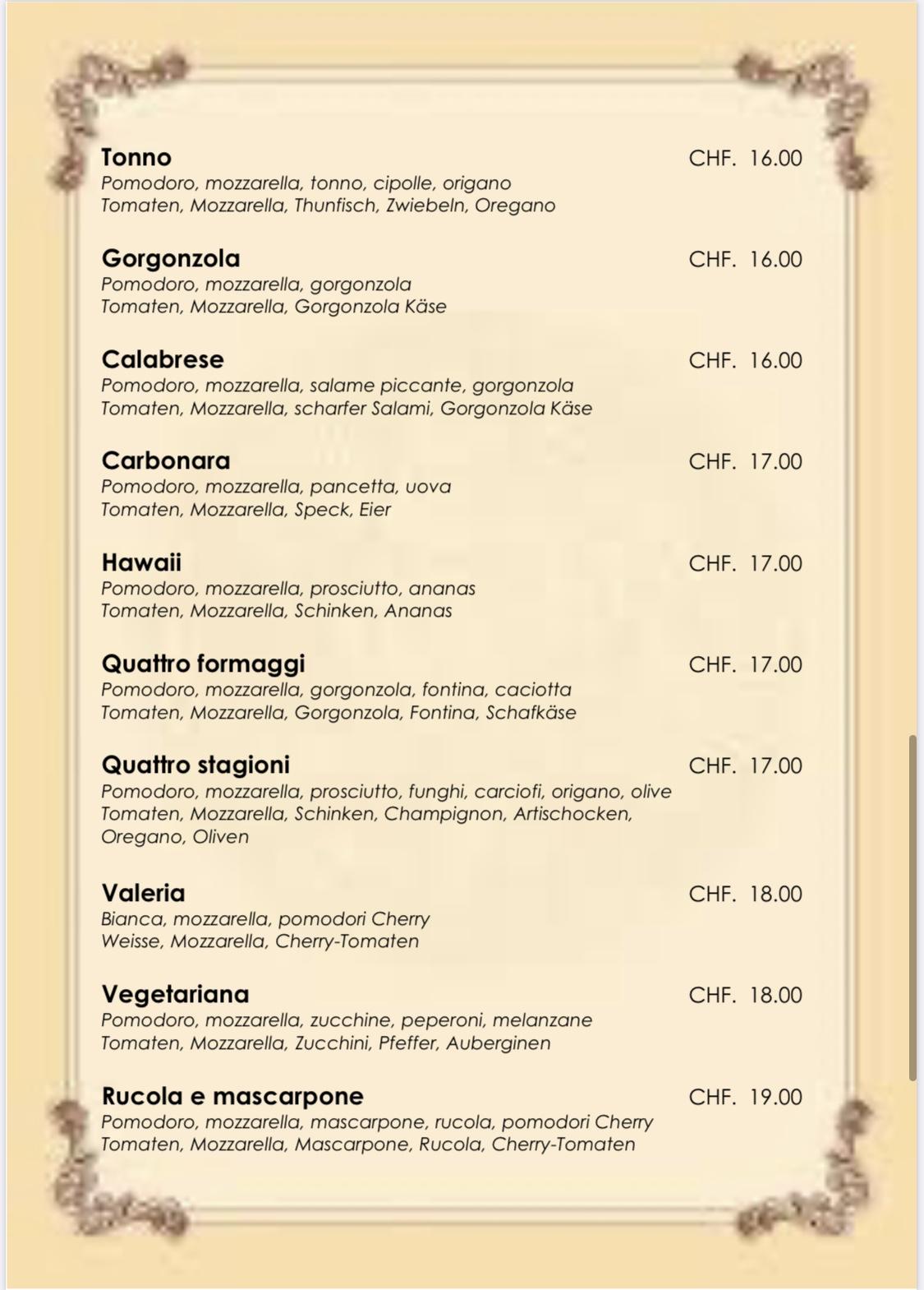 Menu da Trattoria Vecchio Borgo, Biasca, Via Canton Zoc 21