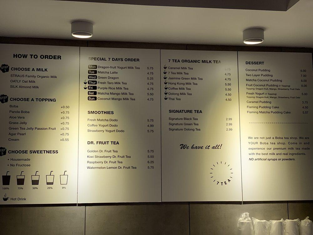 Menu at 7 TEA cafe, Pasadena