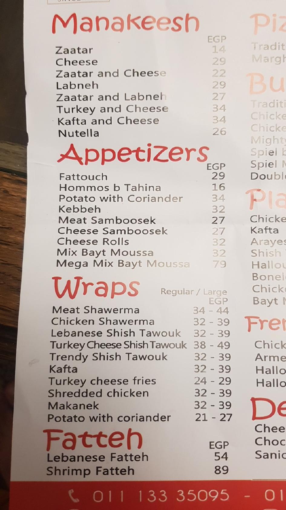 Speisekarte von Bayt Moussa restaurant, Ägypten