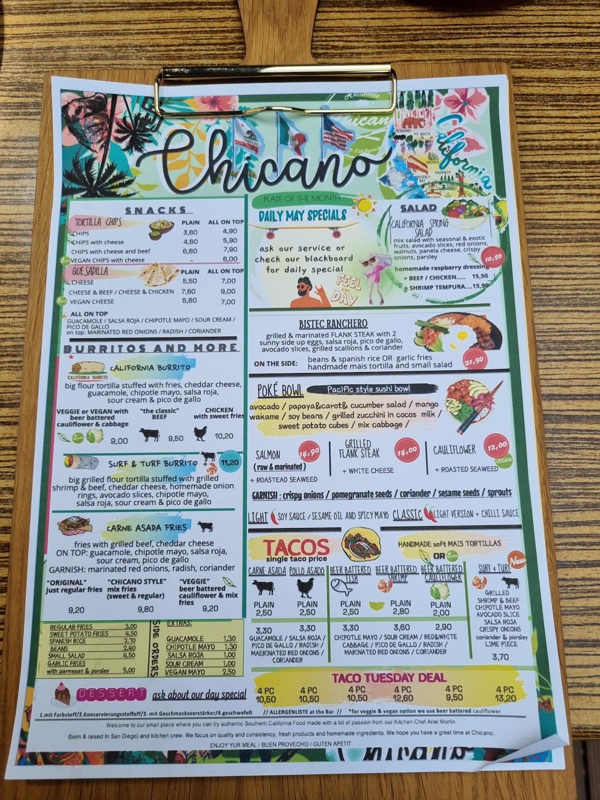 Speisekarte von Chicano restaurant, Trier