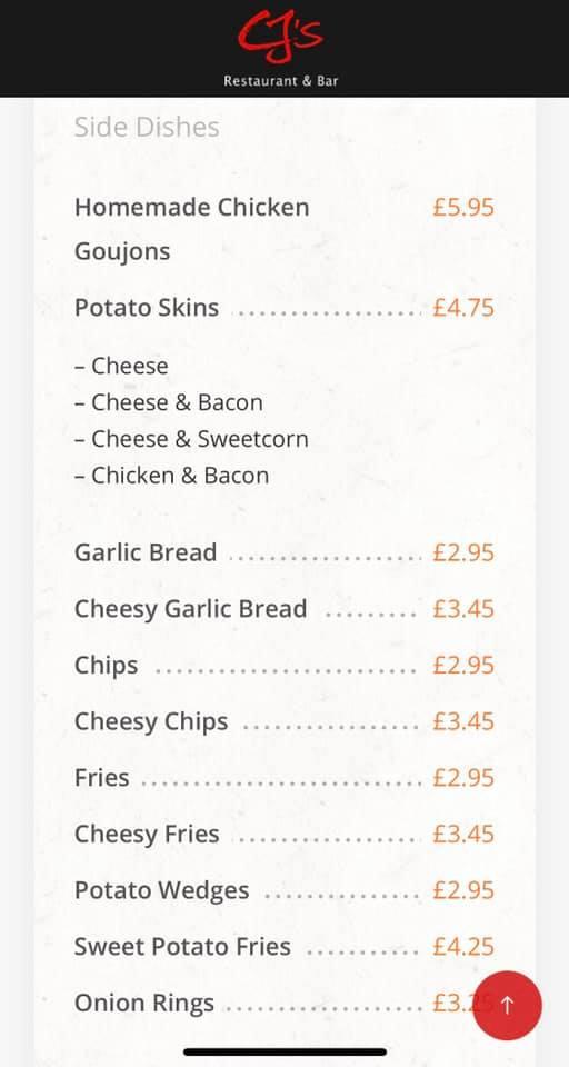 Menu at CJ's Restaurant & Bar, Nuneaton