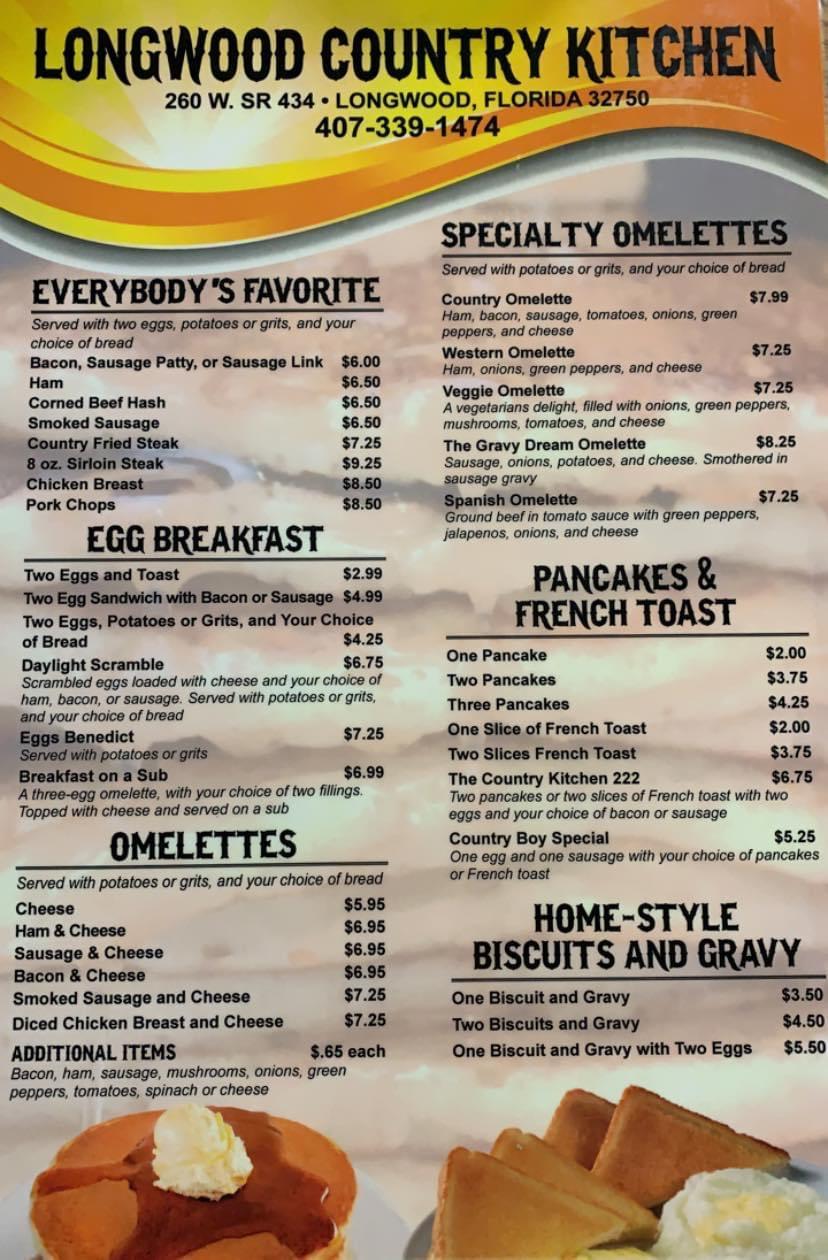 Menu at Country Kitchen restaurant, Longwood, 260 W State Rd 434