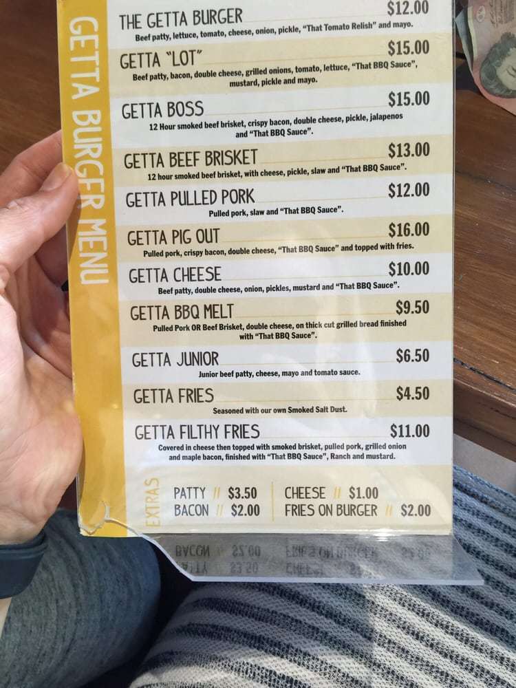 Menu at Getta Burger West End restaurant, Brisbane City, 1/24 Brereton St