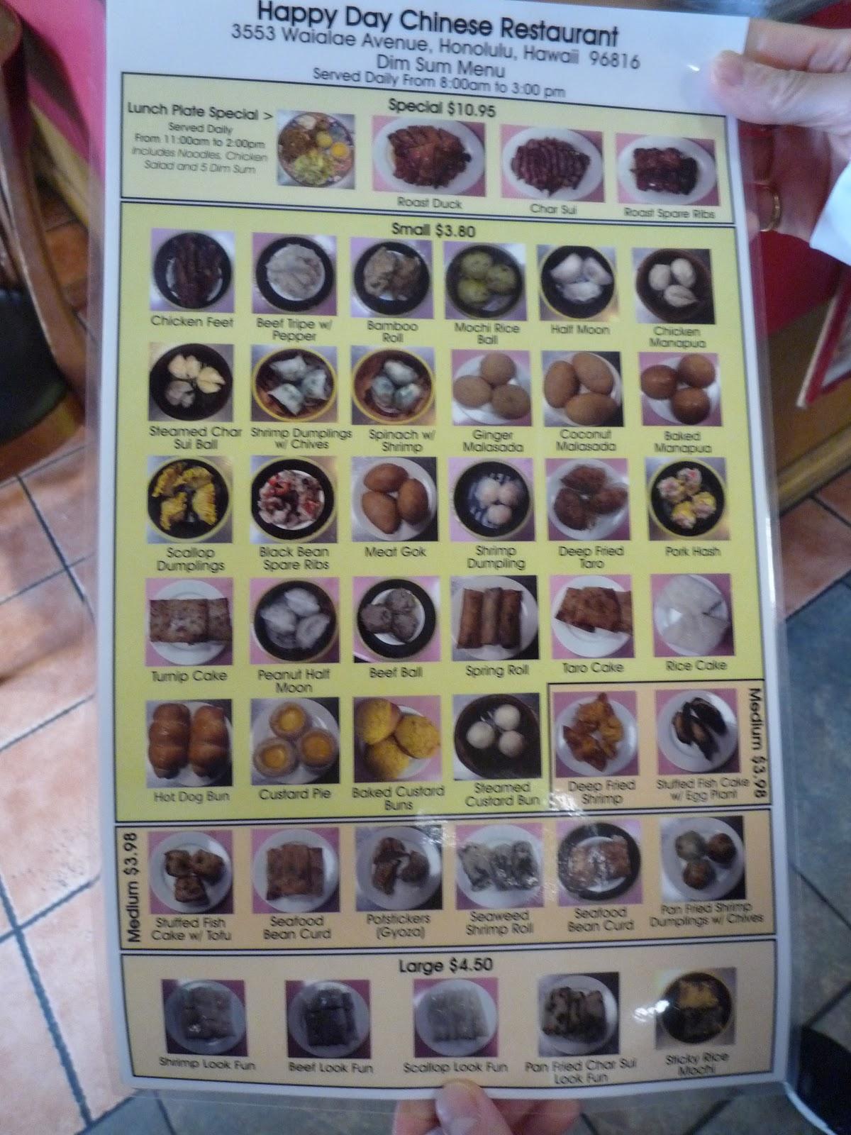 Menu at Happy Days Chinese Seafood Restaurant, Honolulu