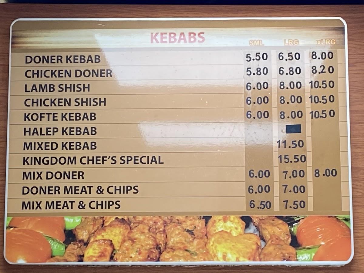 Menu at Kebab Kingdom restaurant, London, 19 Anglesea Rd