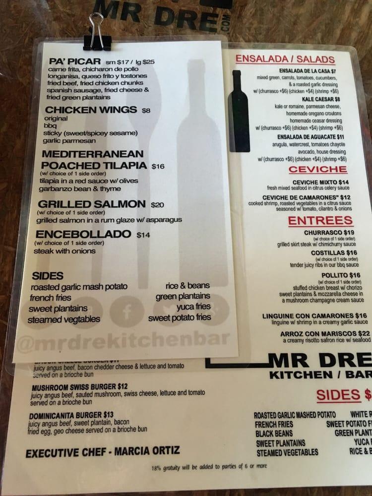 Menu at Mr Dre Kitchen Bar, New York City