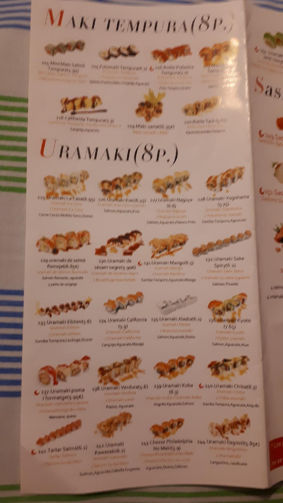Carta de Restaurant Japonès Kiyomi, San Feliu de Llobregat