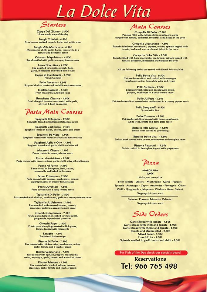 Menu at Restaurante la Dolce Vita, Villamartín