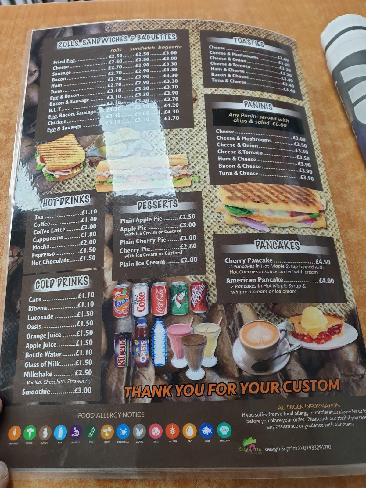 Menu at Sunshine Cafe, Belvedere, 104A Parsonage Manorway