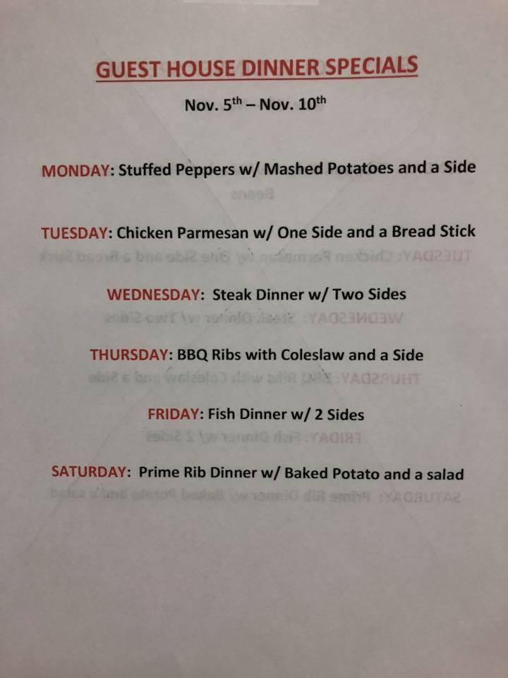 Menu at The Guest House Restaurant, Moundsville
