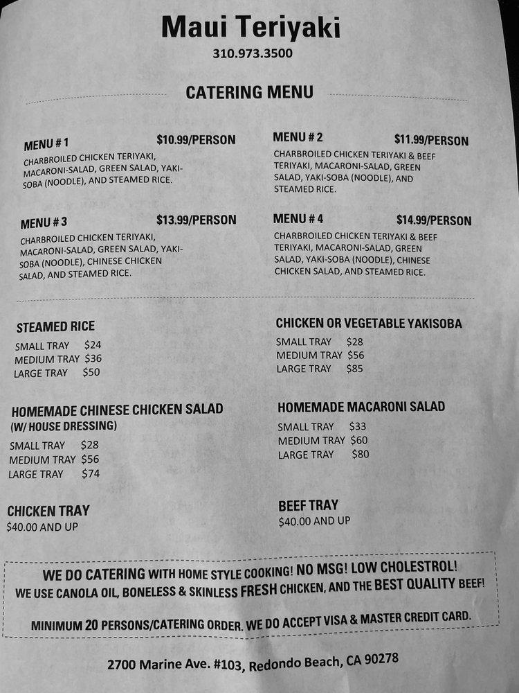 Menu at Maui Teriyaki restaurant, Redondo Beach, Marine Ave #103