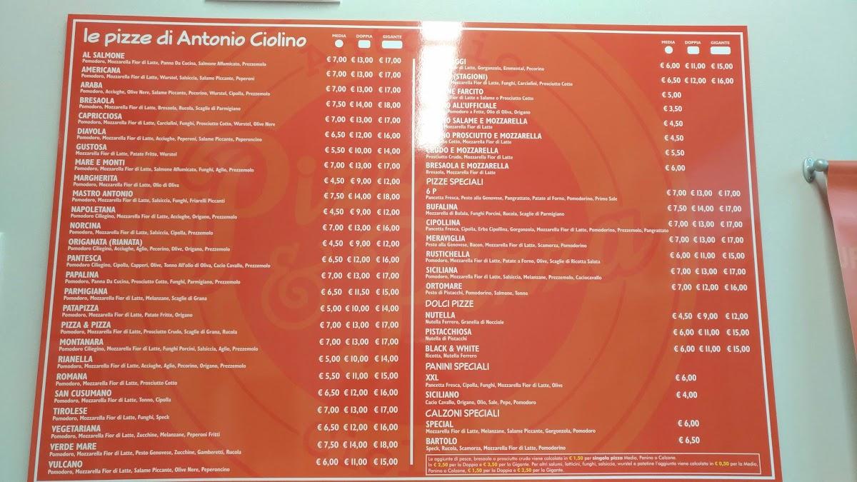Menu da Pizza e Pizza di Antonio Ciolino ristorante, Trapani