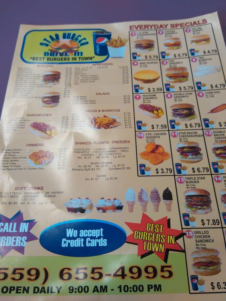 Carta del restaurante Star Burger, Mendota