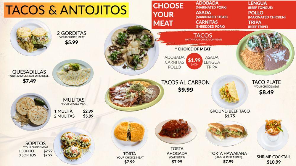 Menu at Taqueria La Flama restaurant, Boise