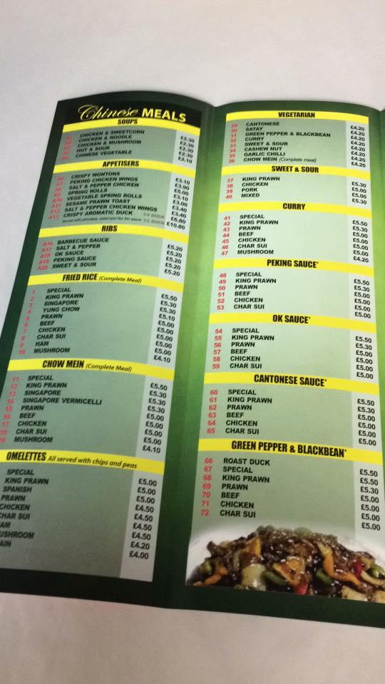 Menu at The Village Fryer fast food, Burtonwood