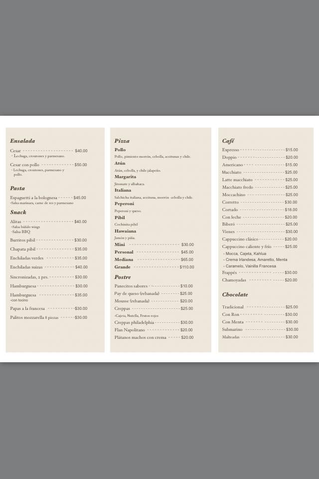 Menu at Café 32, San Francisco Tecoxpa