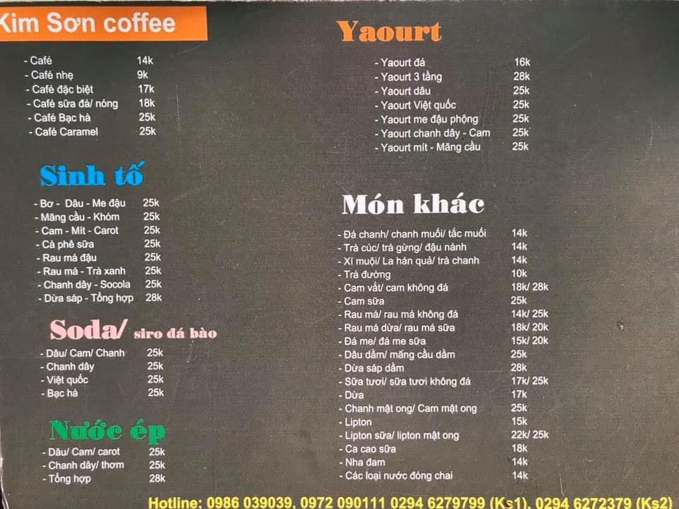 Menu at Cafe Kim sơn, Tra Vinh