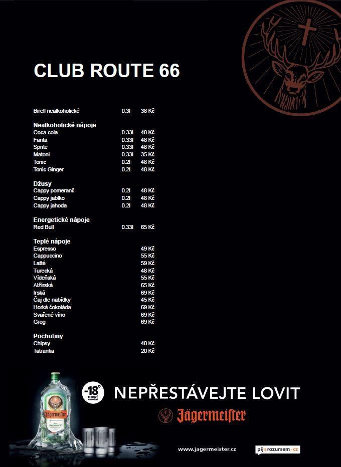 Menu at Club Route 66, Prague