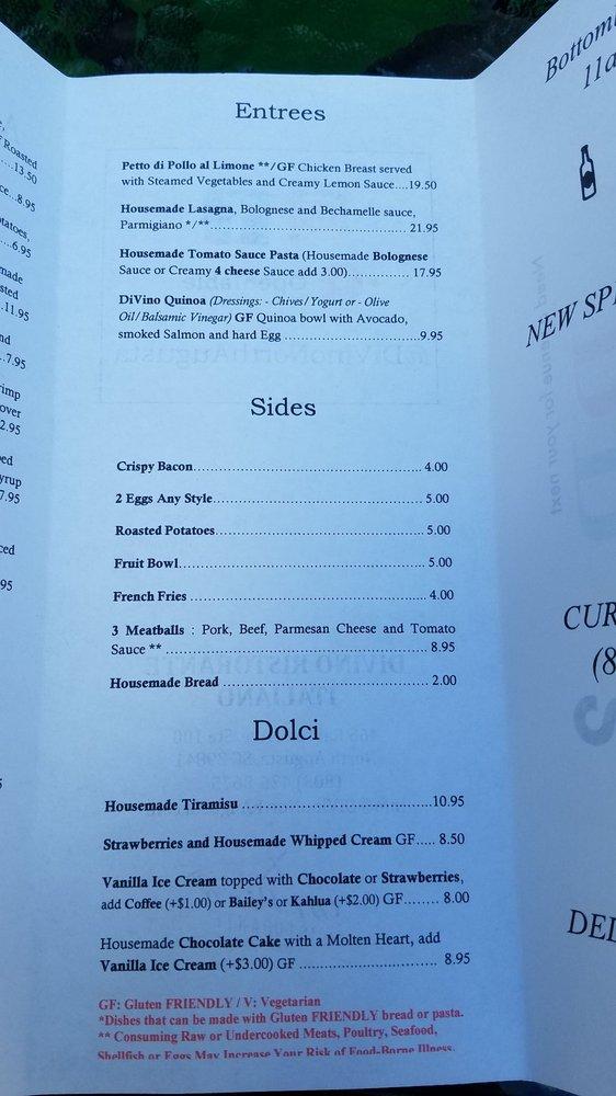 Menu at DiVino Ristorante Italiano pub & bar, North Augusta