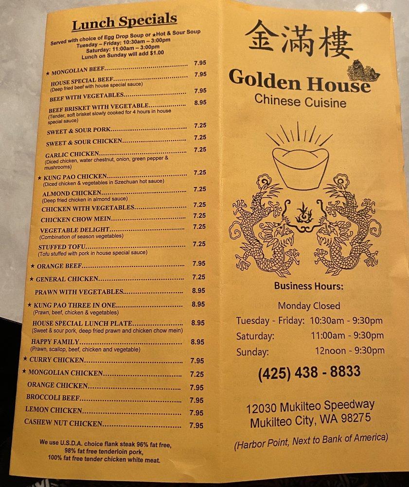 Menu at Golden House Chinese Cuisine restaurant, Mukilteo