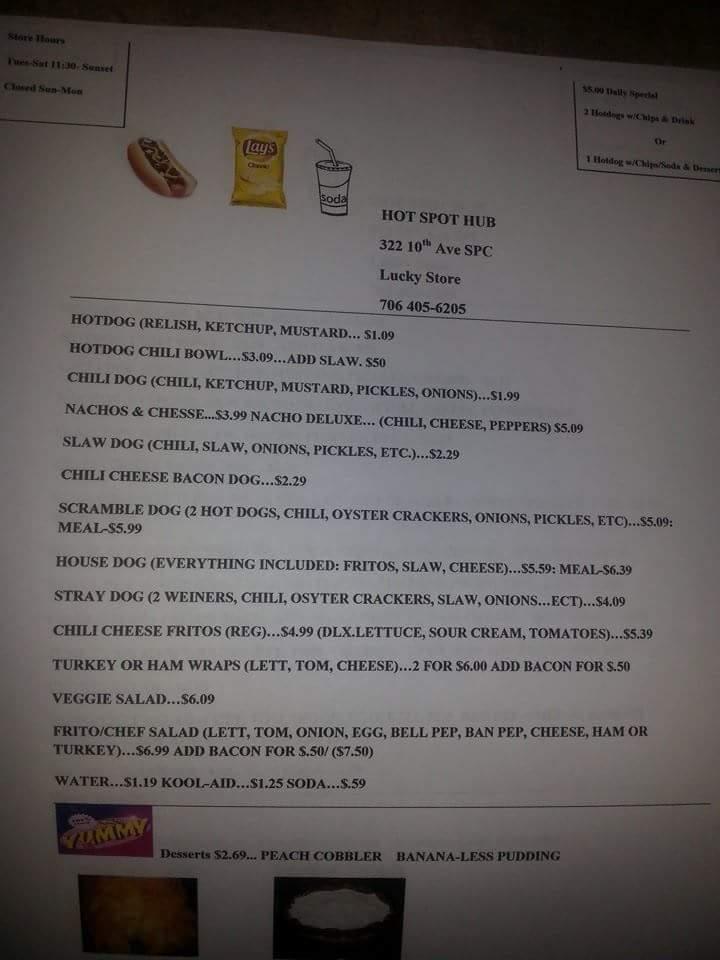 Menu at Hot Spot Hub restaurant, Phenix City