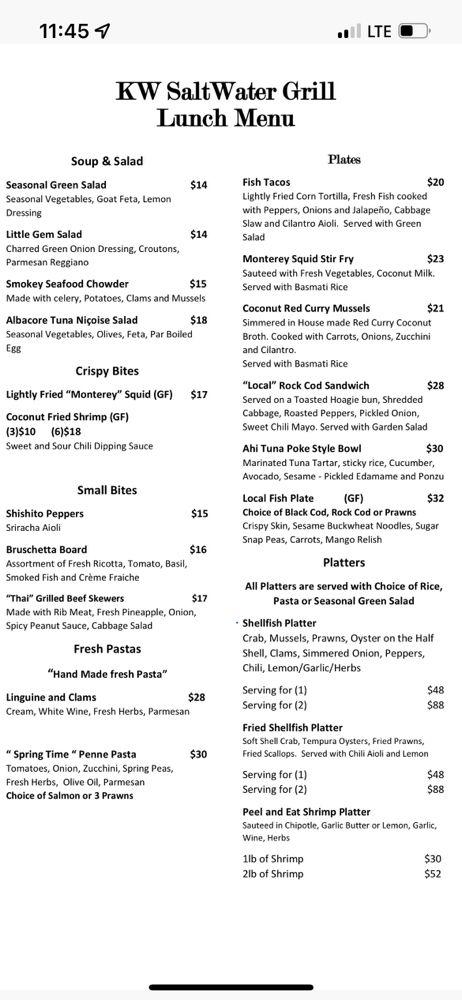 Menu at KW Saltwater Grill pub & bar, Fort Bragg