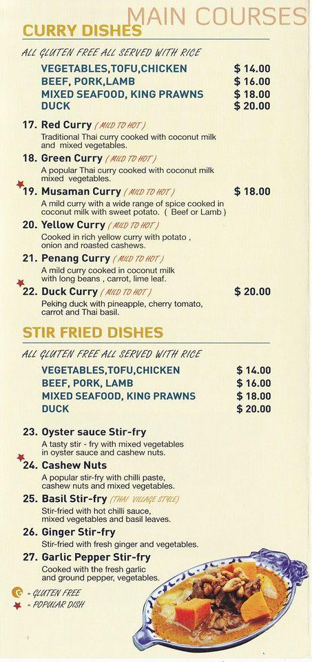 Menu at Little Thai House restaurant, Koroit