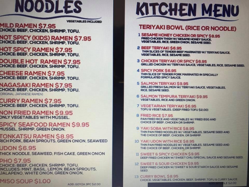 Menu at Sushi & Noodles restaurant, Brawley