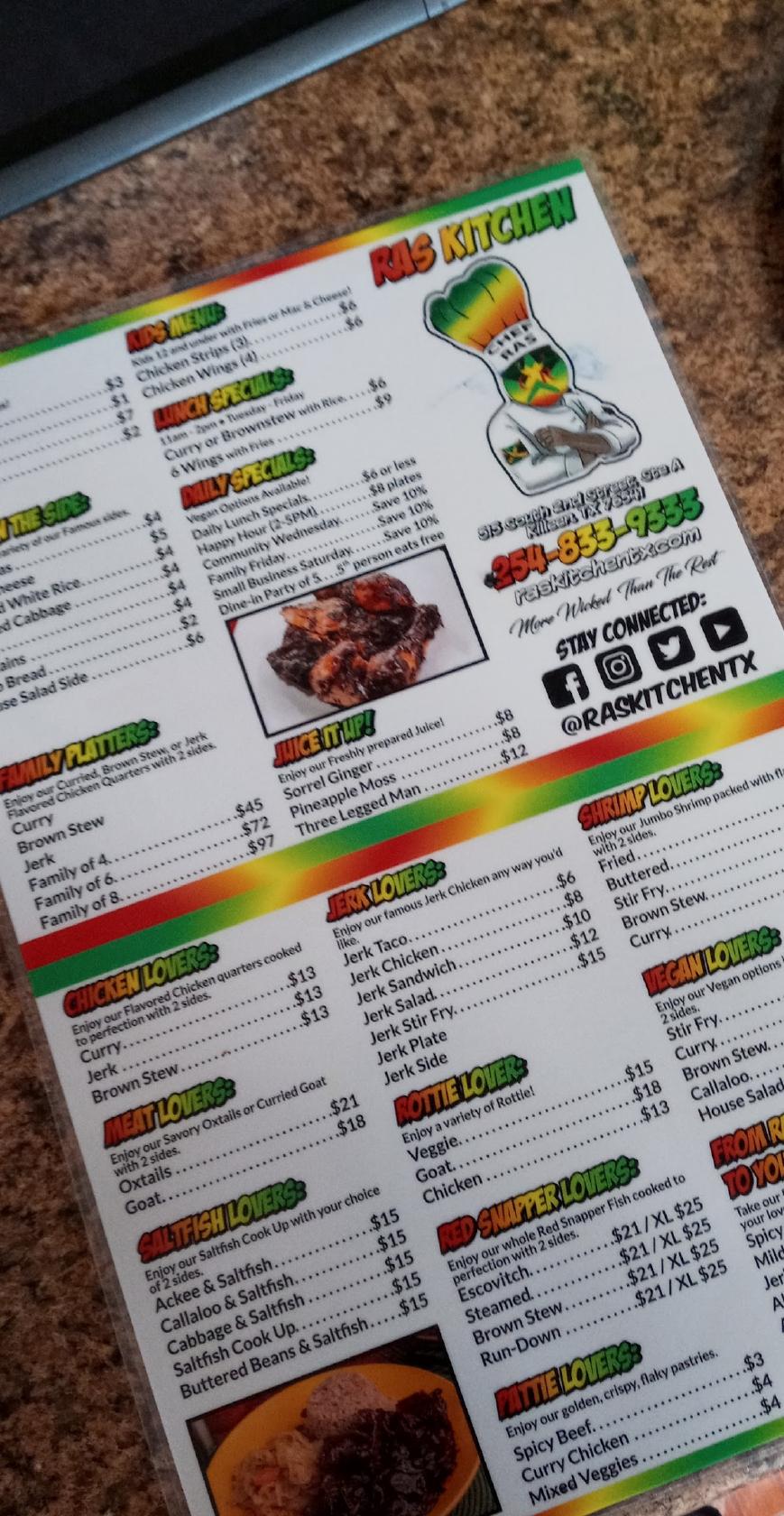 Menu at Ras Kitchen restaurant, Temple