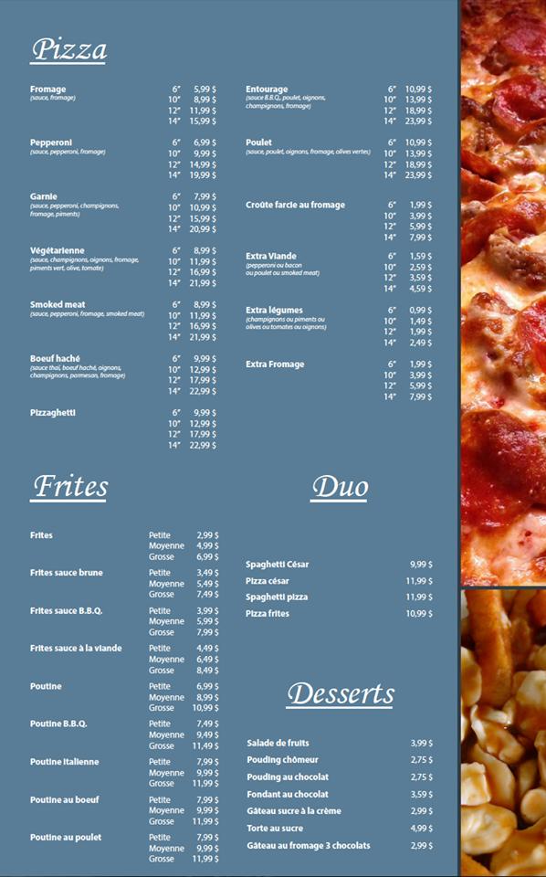 Menu at Resto L'Entourage restaurant, Amos