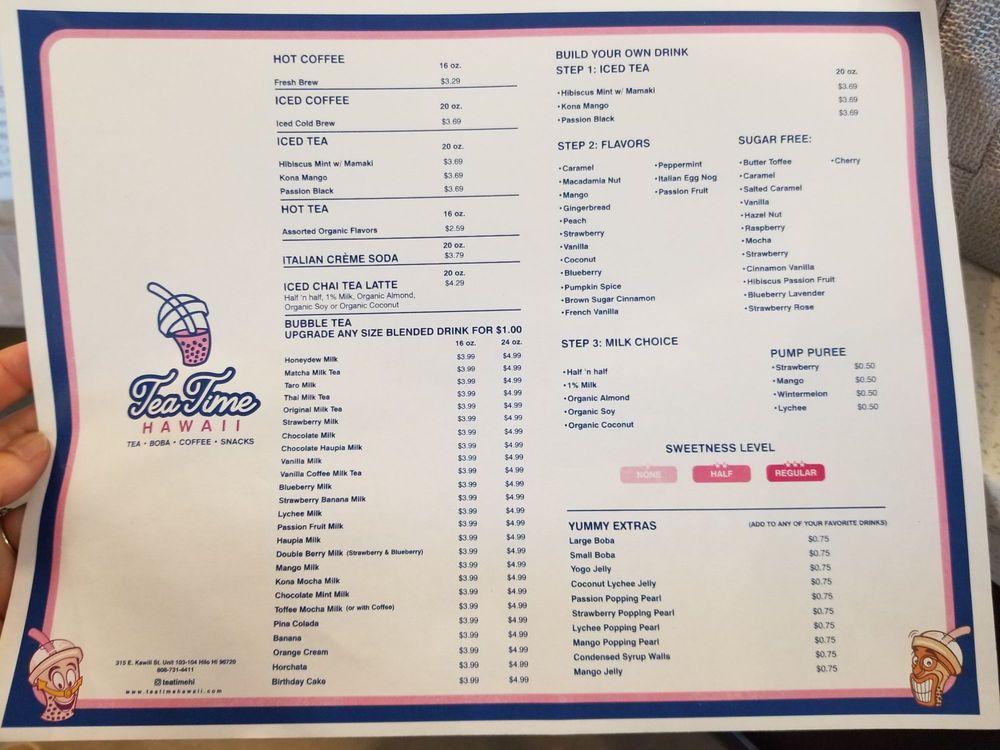 Menu at Tea Time, Hilo