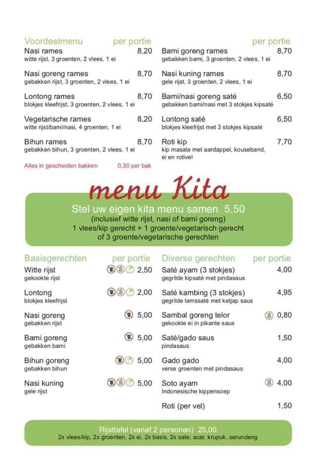 Menu at Toko Kok Kita, Amsterdam