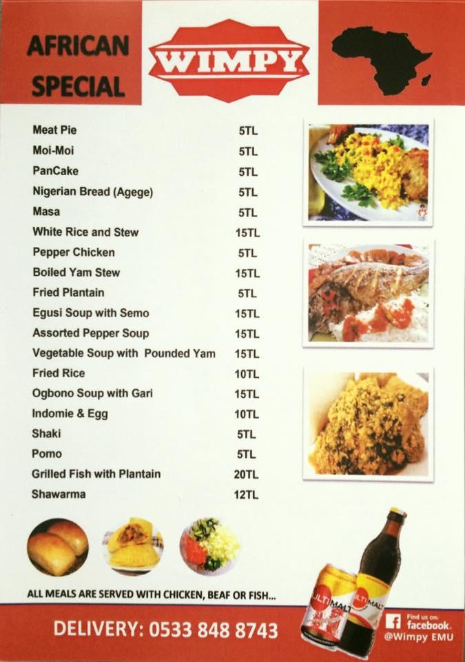 Menu at Wimpy Restaurant, Cyprus, 4WR5+986