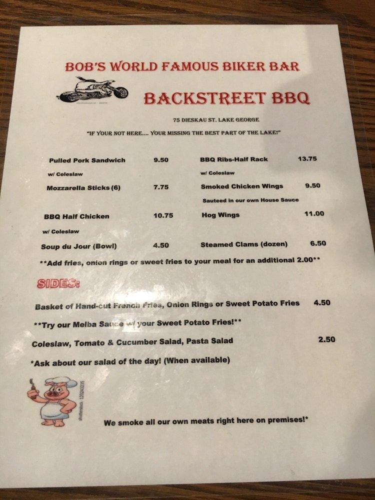 Carta de Back Street BBQ, Lake George