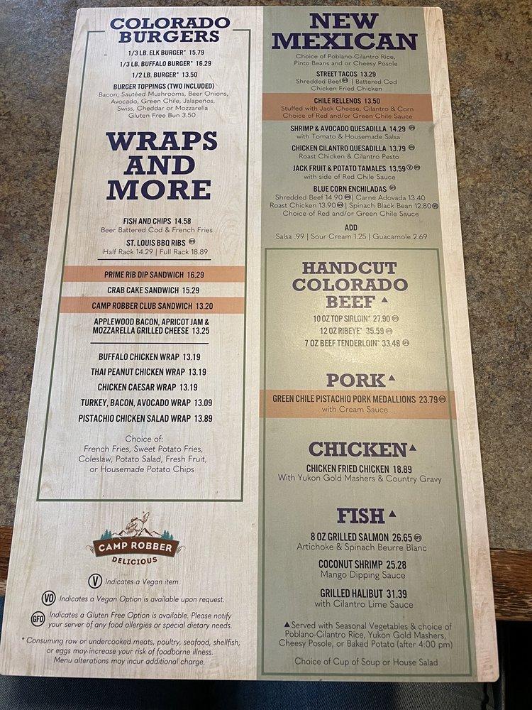 Menu at Camp Robber restaurant, Montrose