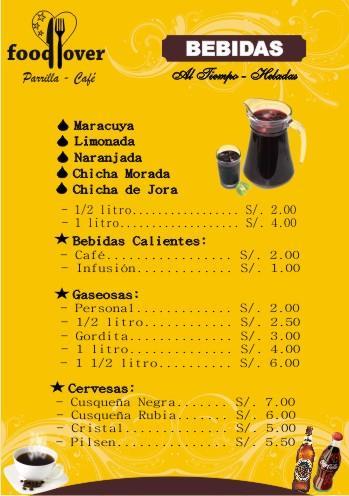 Menu at Food Lover cafe, Huaraz