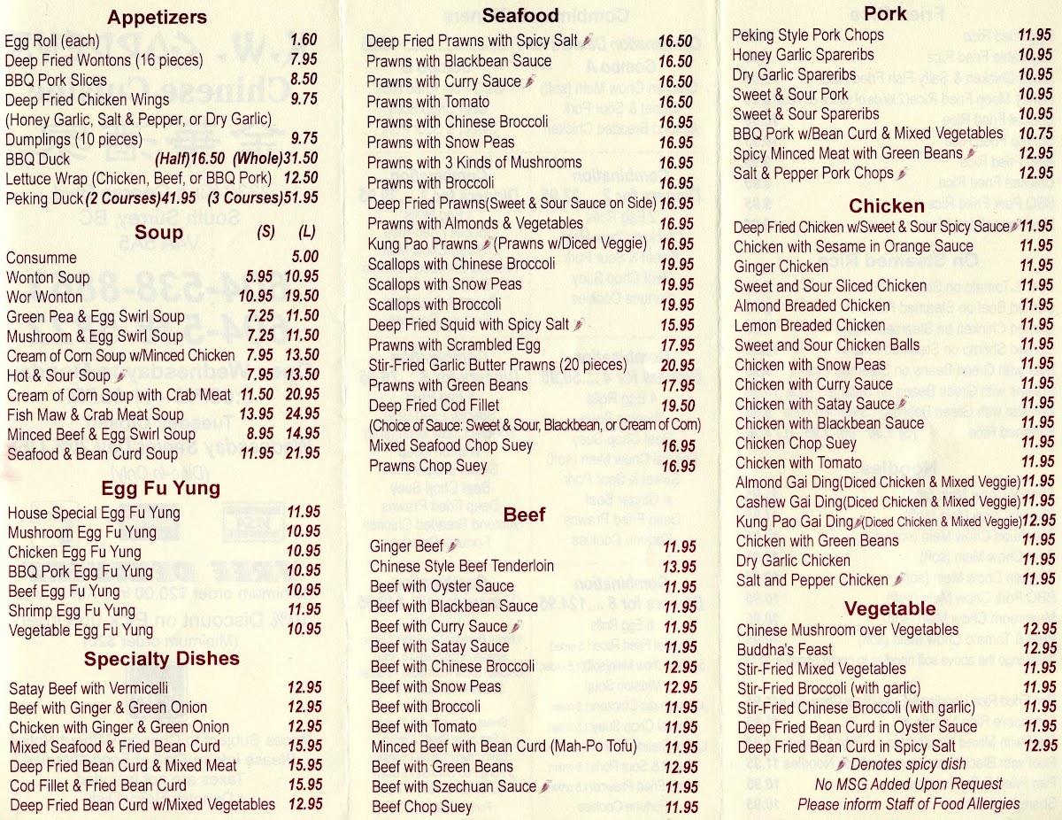 Menu at KW Gardens Restaurant, Surrey