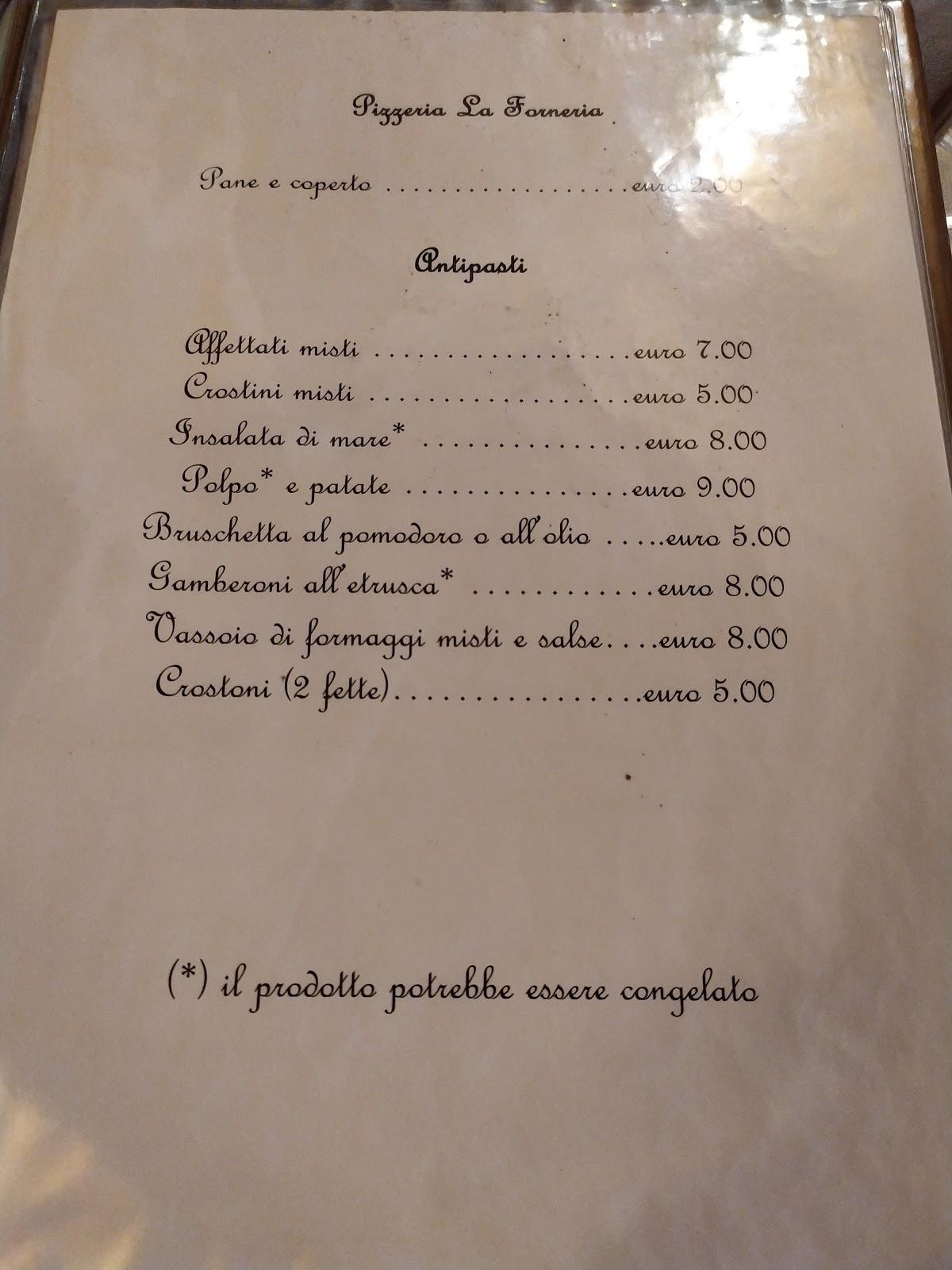 Menu da La Forneria ristorante, Manciano