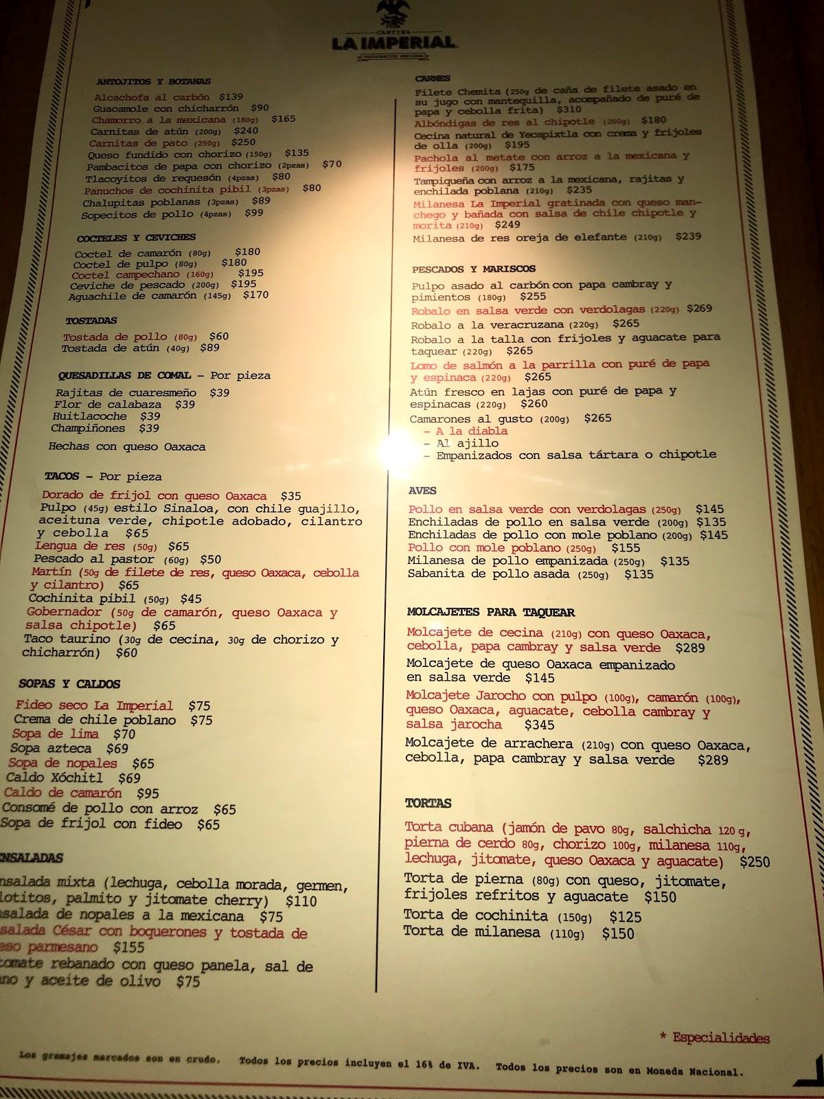 Carta del pub y bar La Imperial Samara Santa Fe, Ciudad López Mateos ...